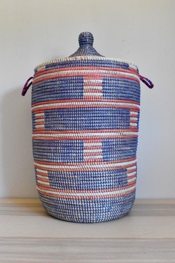 African Extra-large Woven Basket With Lid, Senegal Laundry Basket ...