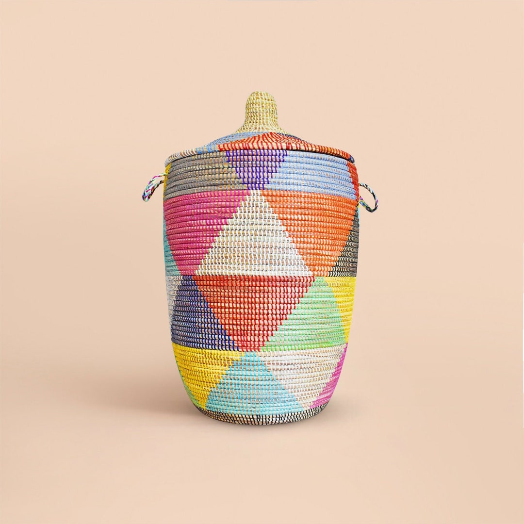 African Extra-large Woven Basket With Lid, Senegal Laundry Basket ...