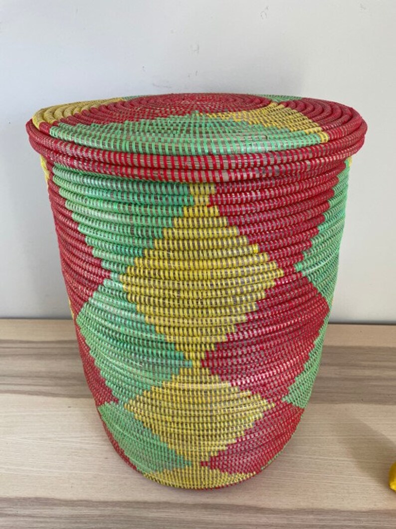 African Extra-large Woven Basket With Lid, Senegal Laundry Basket ...