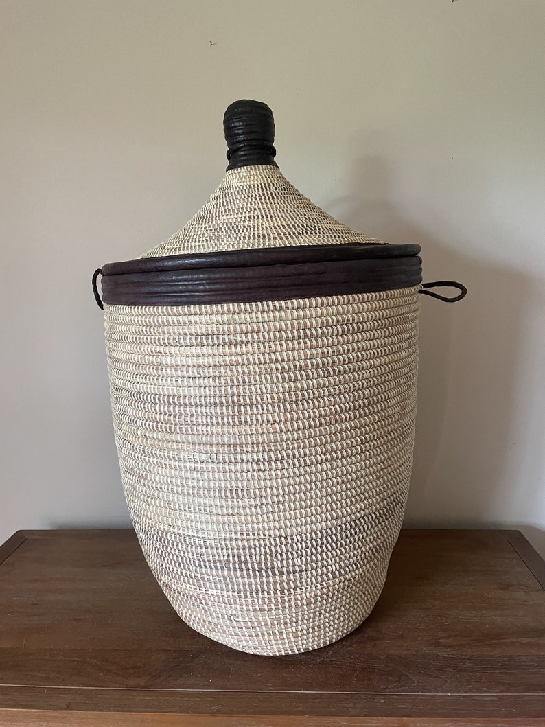 African Extra-large Woven Basket With Lid, Senegal Laundry Basket ...