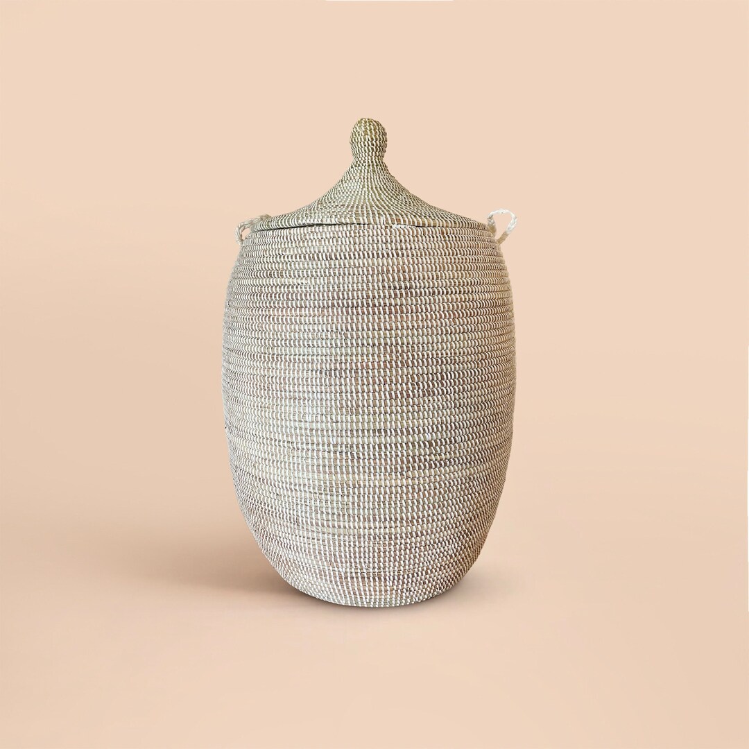 African Extra-large Woven Basket With Lid, Senegal Laundry Basket ...