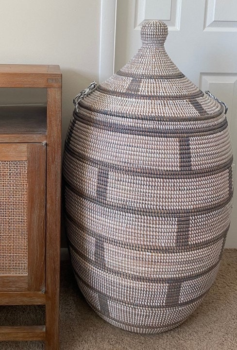 African Extra-large Woven Basket With Lid, Senegal Laundry Basket ...