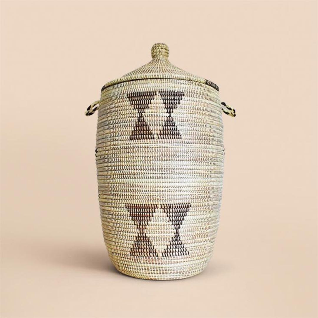 African Extra-large Woven Basket With Lid, Senegal Laundry Basket ...