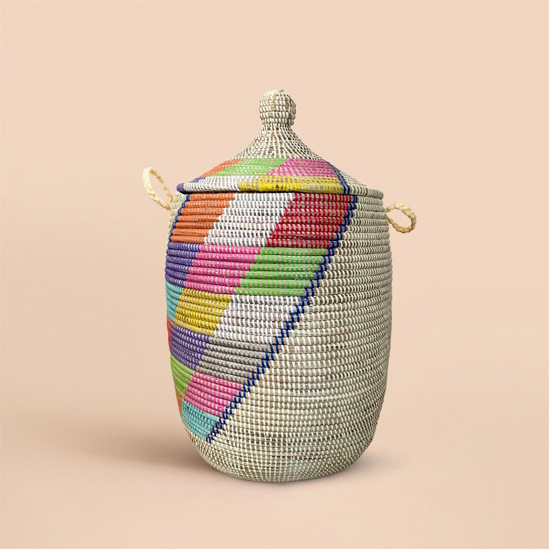 African Woven Basket With Lid, Senegal Laundry Basket/hamper, Tall ...