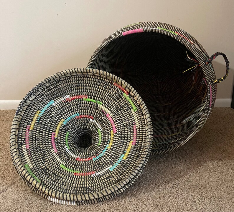 Set of 3 African Woven Baskets With Lid, Senegal Laundry Basket/hamper ...