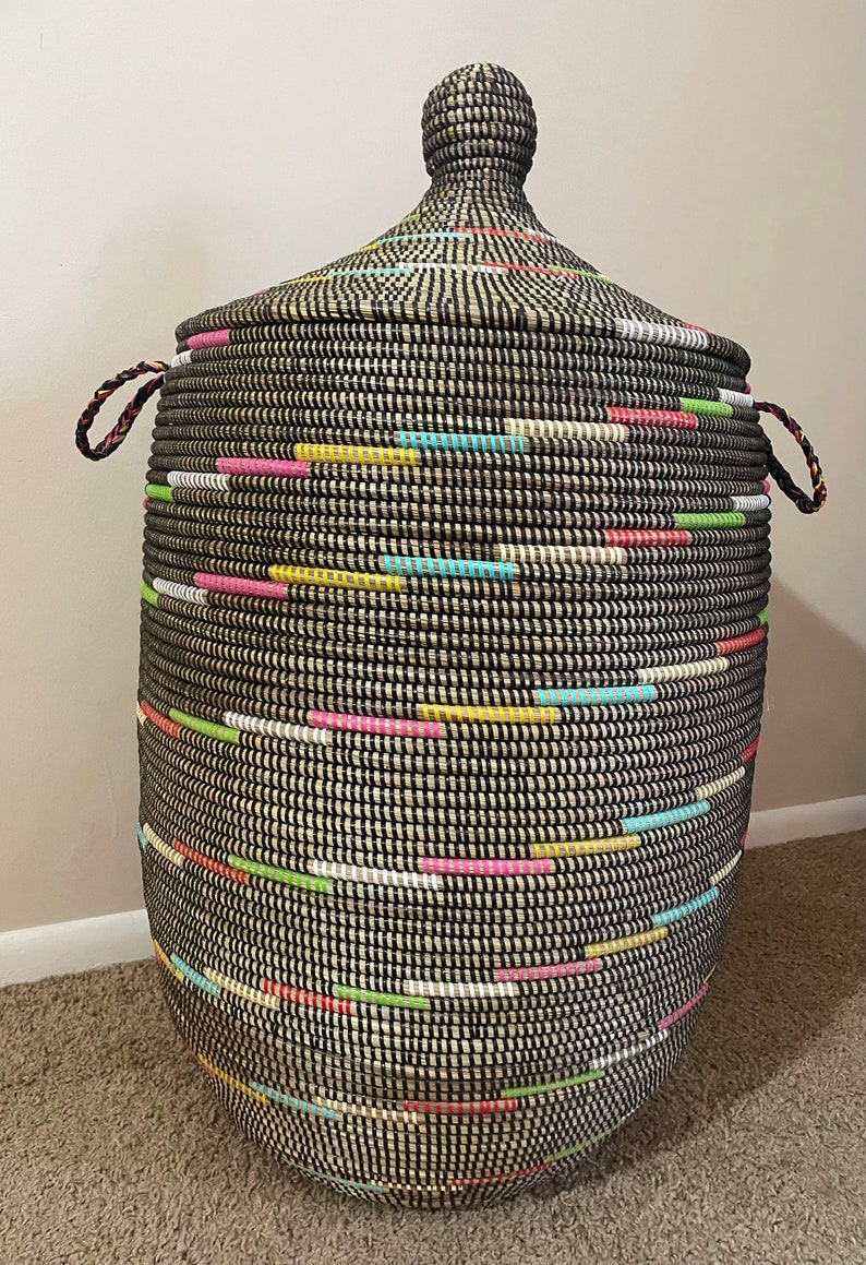Set of 3 African Woven Baskets With Lid, Senegal Laundry Basket/hamper ...