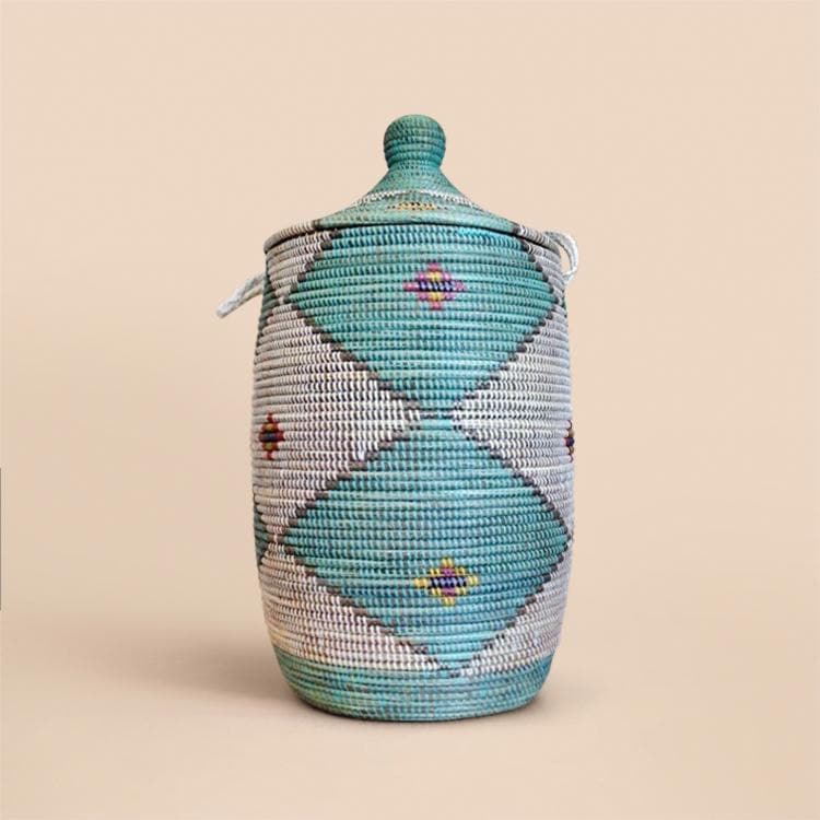 African Woven Basket With Lid, Senegal Laundry Basket/hamper, Tall ...