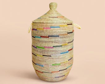 African Extra-large Woven Basket With Lid, Senegal Laundry Basket ...