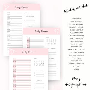 2025 Printable Planner Bundle Girly Pink Heart PDF 2026 Daily A5 ...