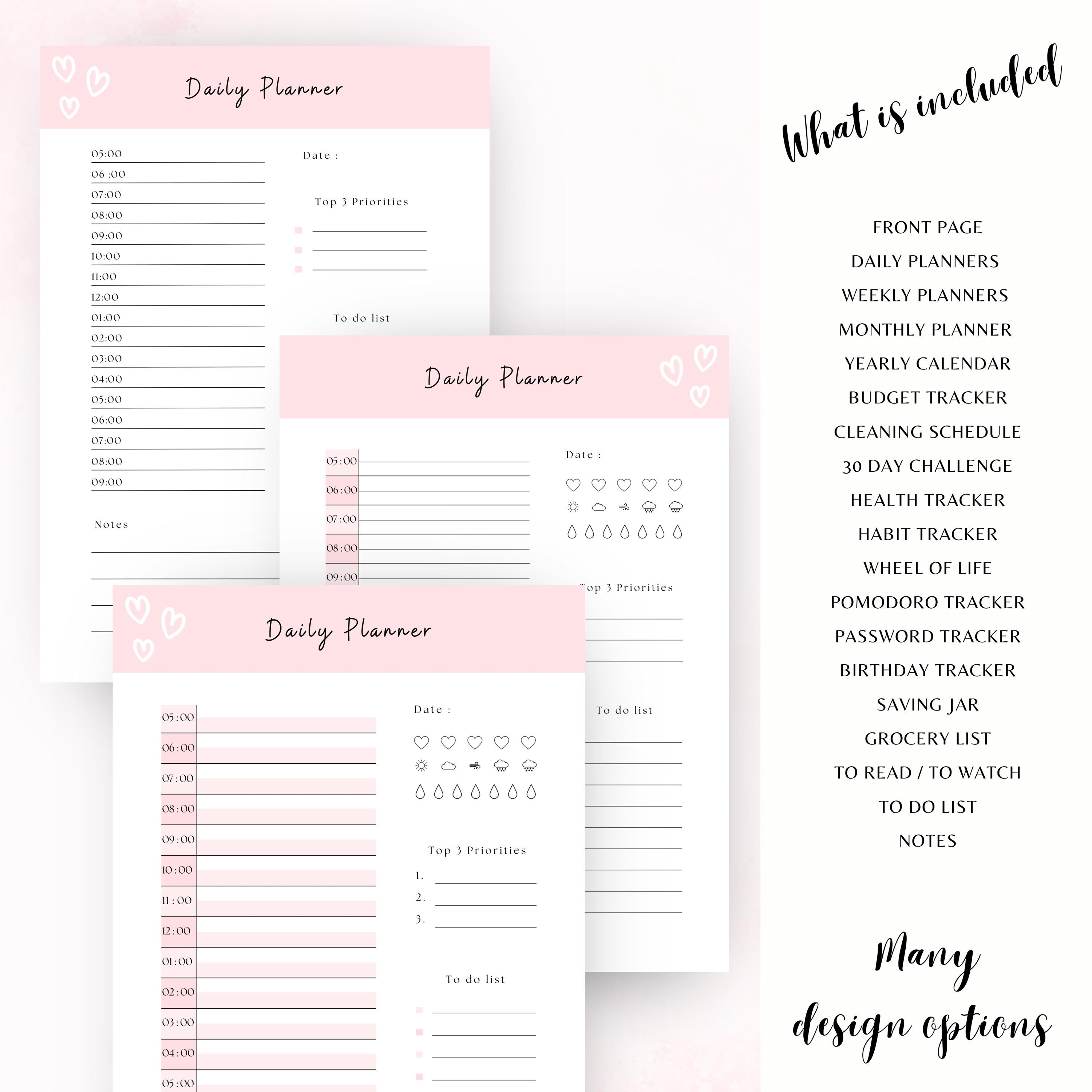 2025 Printable Planner Bundle Girly Pink Heart PDF 2026 Daily A5 ...