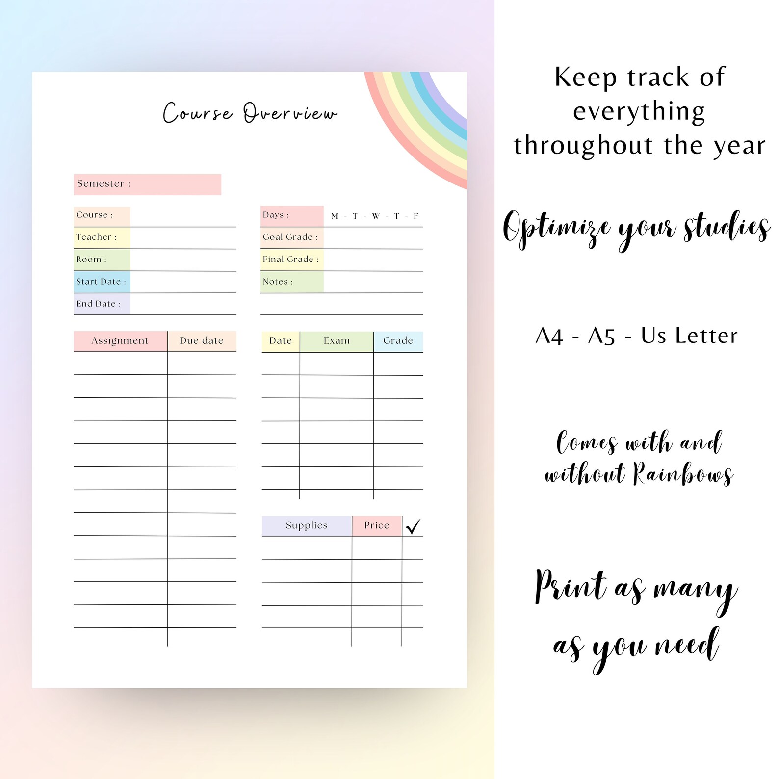 Study Planner Printable PDF Bundle Students Planner Set College Essay ...