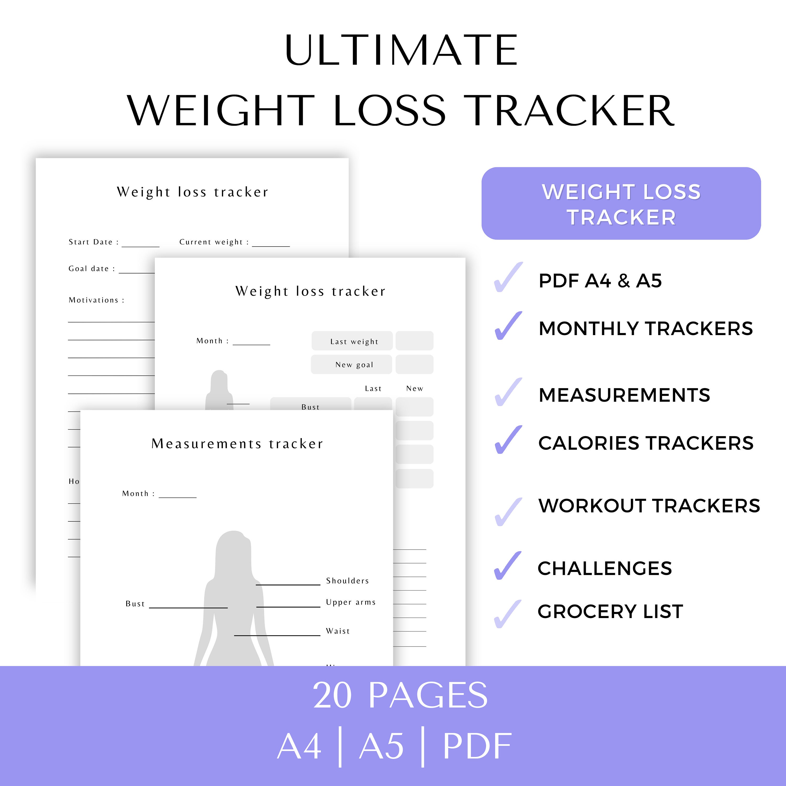 Ultimate Weight Loss Tracker Printable PDF A5 A4 Measurement - Etsy