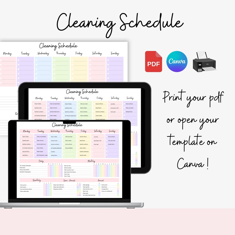 Editable Cleaning Schedule Template Printable Canva Template Household ...