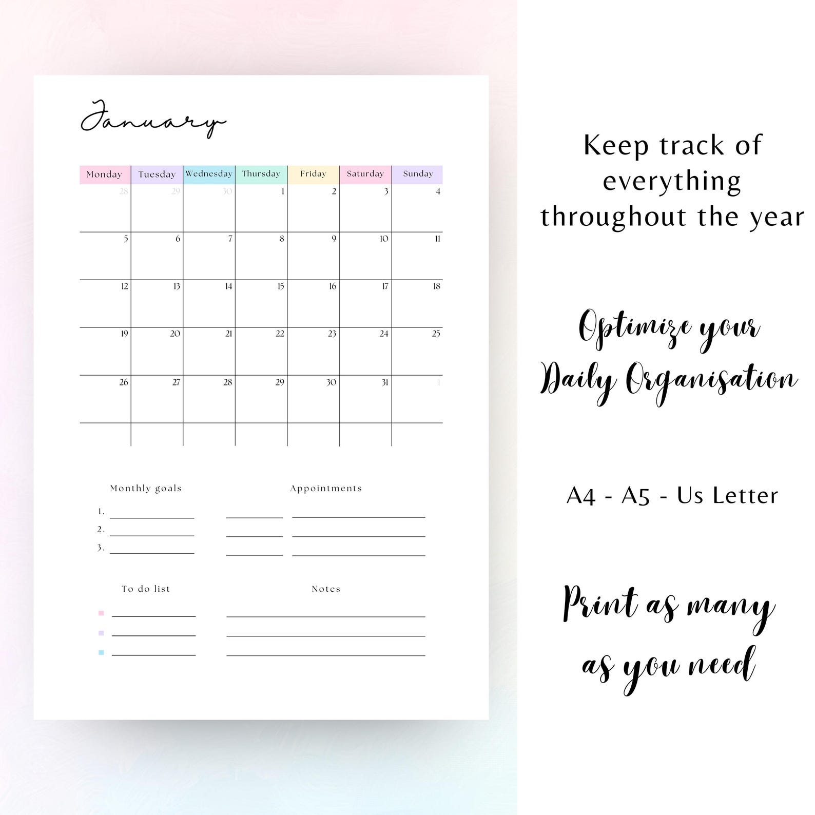 2025 Printable Planner Rainbow Pastel Colorful Bundle PDF 2026 Daily ...
