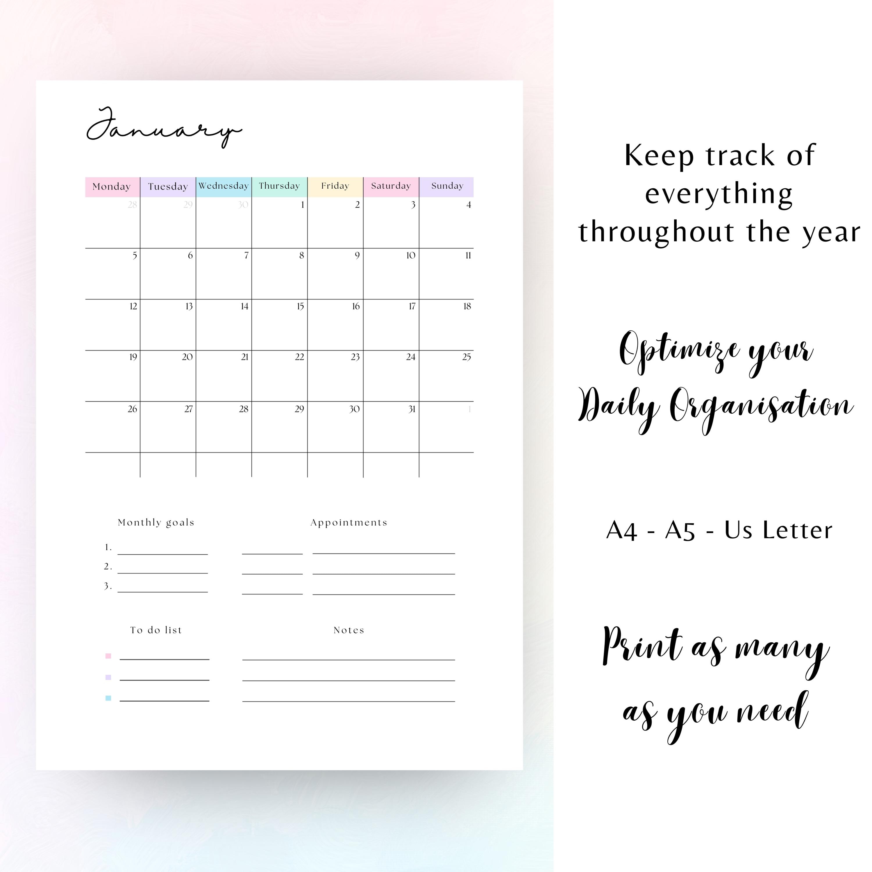 2025 Printable Planner Rainbow Pastel Colorful Bundle PDF 2026 Daily ...