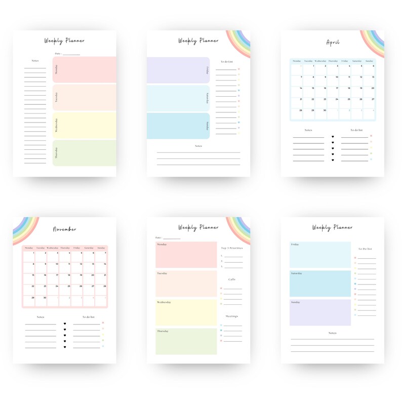 Rainbow Planner Printable 2025 2026 2027 PDF, Agenda Insert, Daily ...