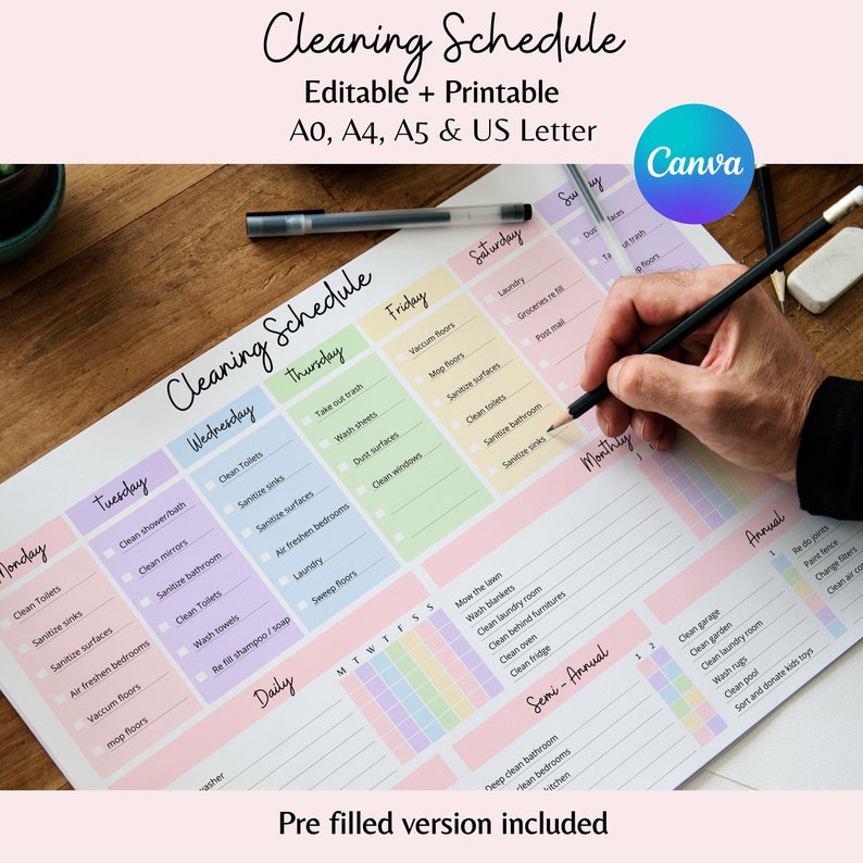 Editable Cleaning Schedule Template Printable Canva Template Household ...