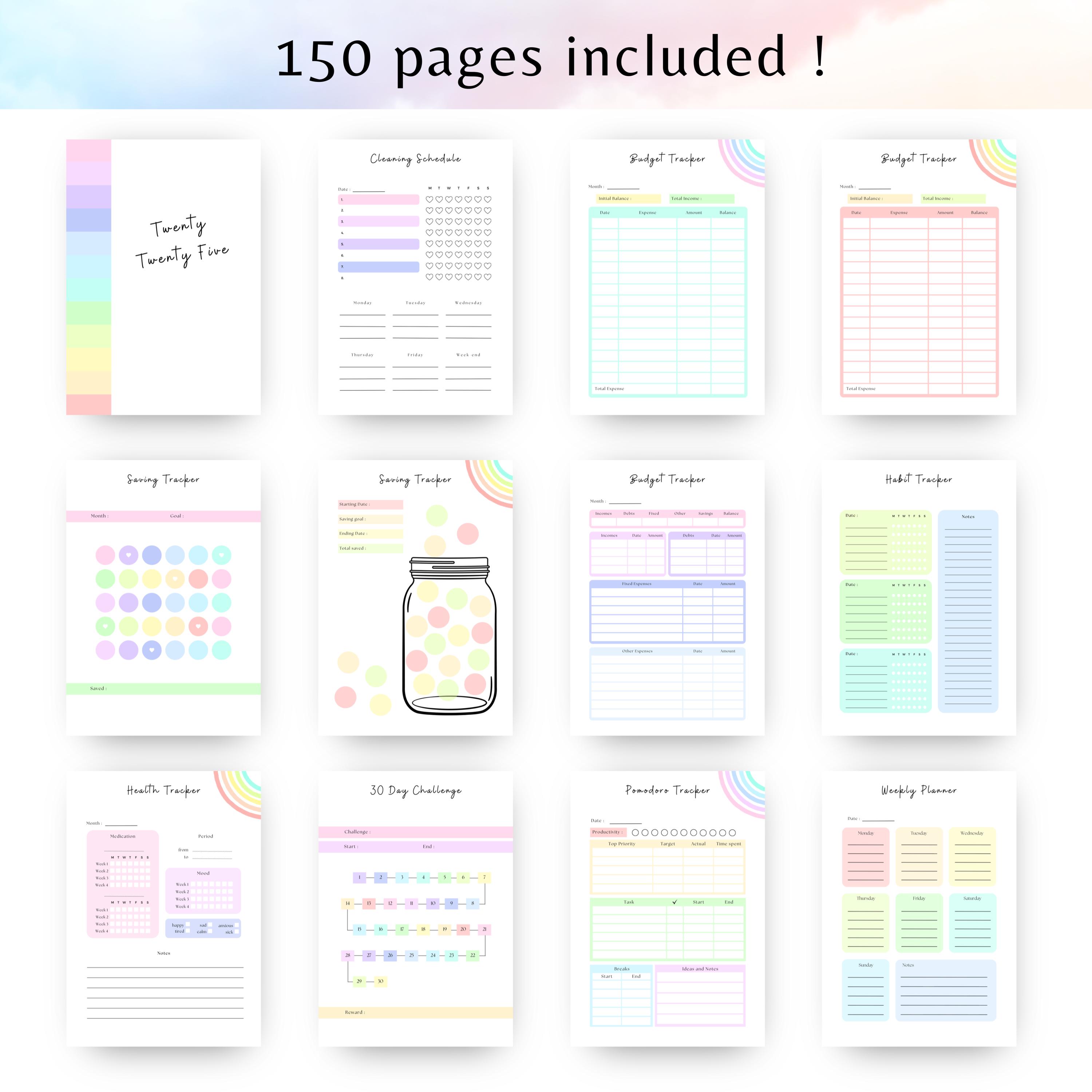 Printable Planner Bundle Colorful Rainbow PDF 2025 2026 2027 Daily ...
