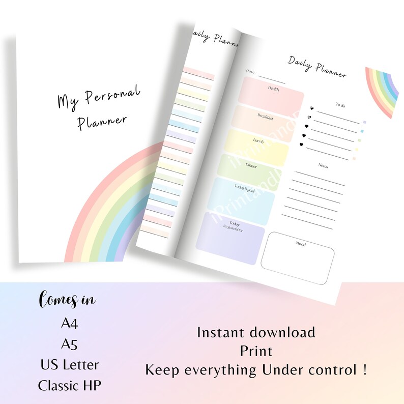 Rainbow Planner Printable 2024 2025 2026 PDF, Agenda Insert, Daily ...