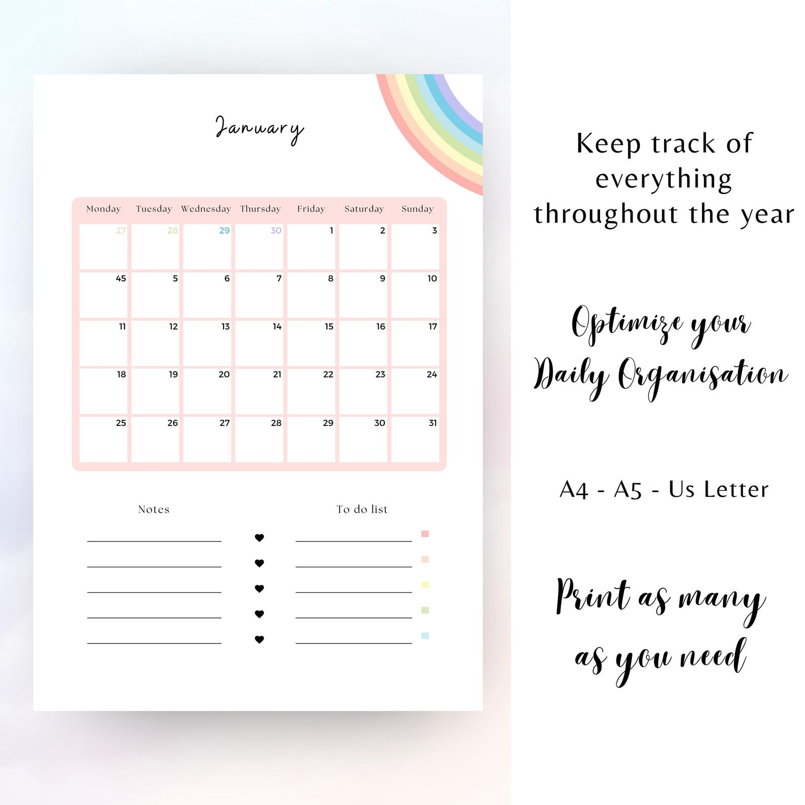 Rainbow Planner Printable 2025 2026 2027 PDF, Agenda Insert, Daily ...