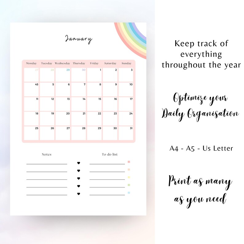 Rainbow Planner Printable 2025 2026 2027 PDF, Agenda Insert, Daily ...