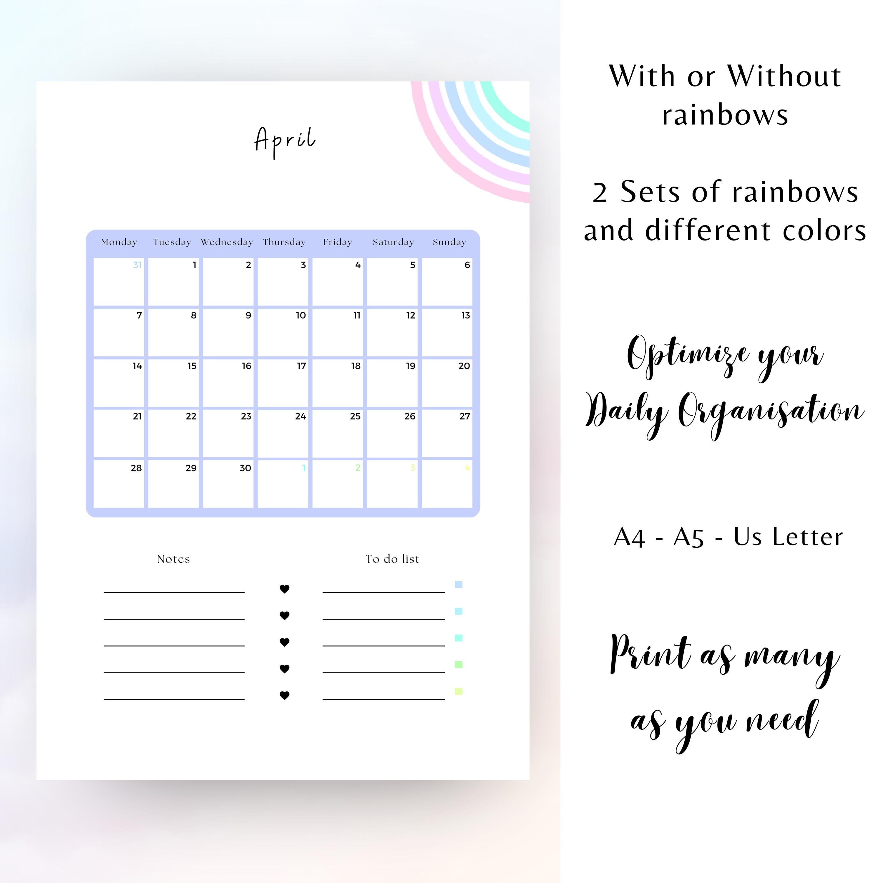 Printable Planner Bundle Colorful Rainbow PDF 2025 2026 2027 Daily ...