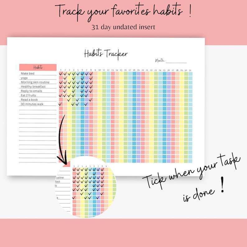 Monthly Habit Tracker Printable Planner A4 A5 Letter Goal Tracker ...