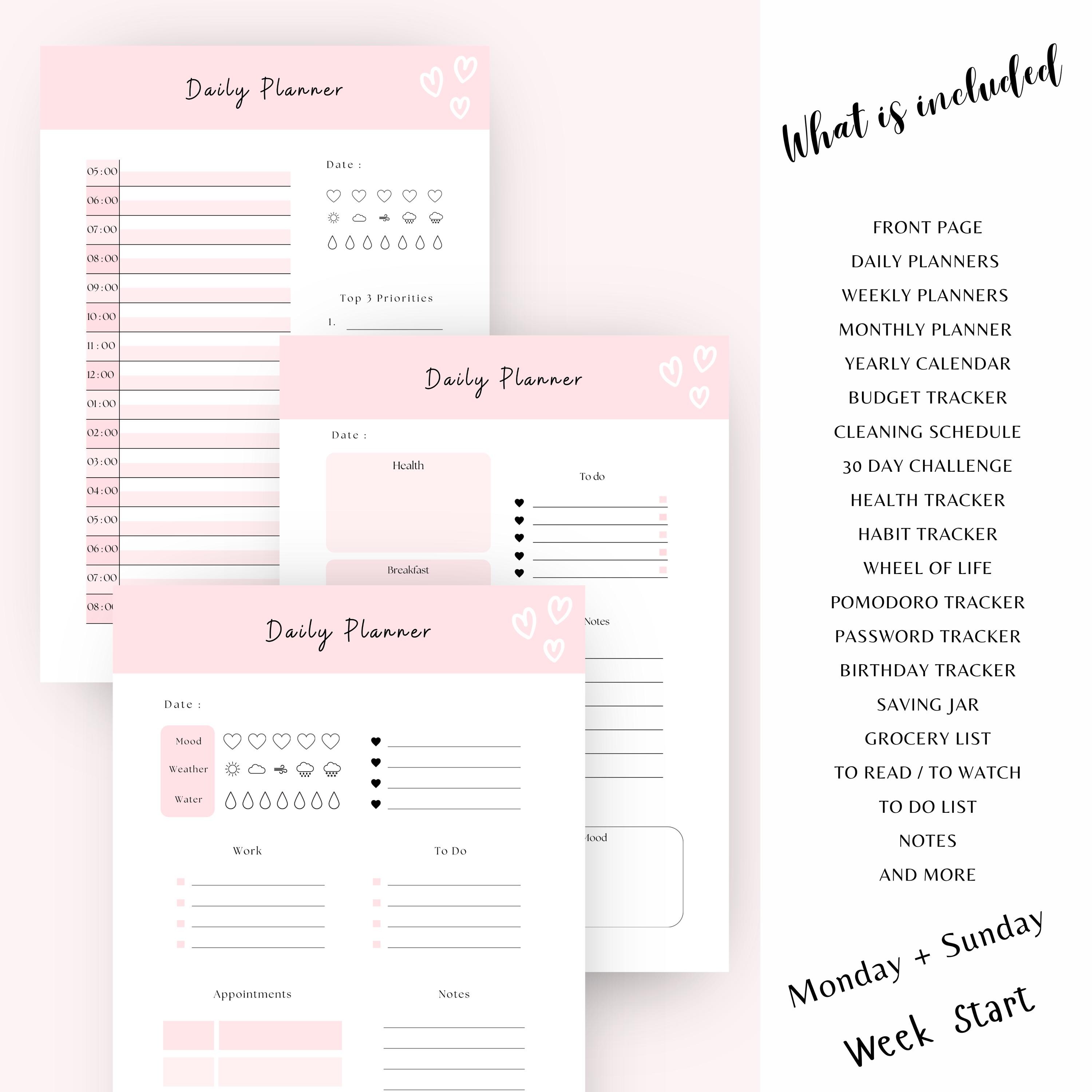 2025 Printable Planner Bundle Girly Pink Heart PDF 2026 Daily A5 ...