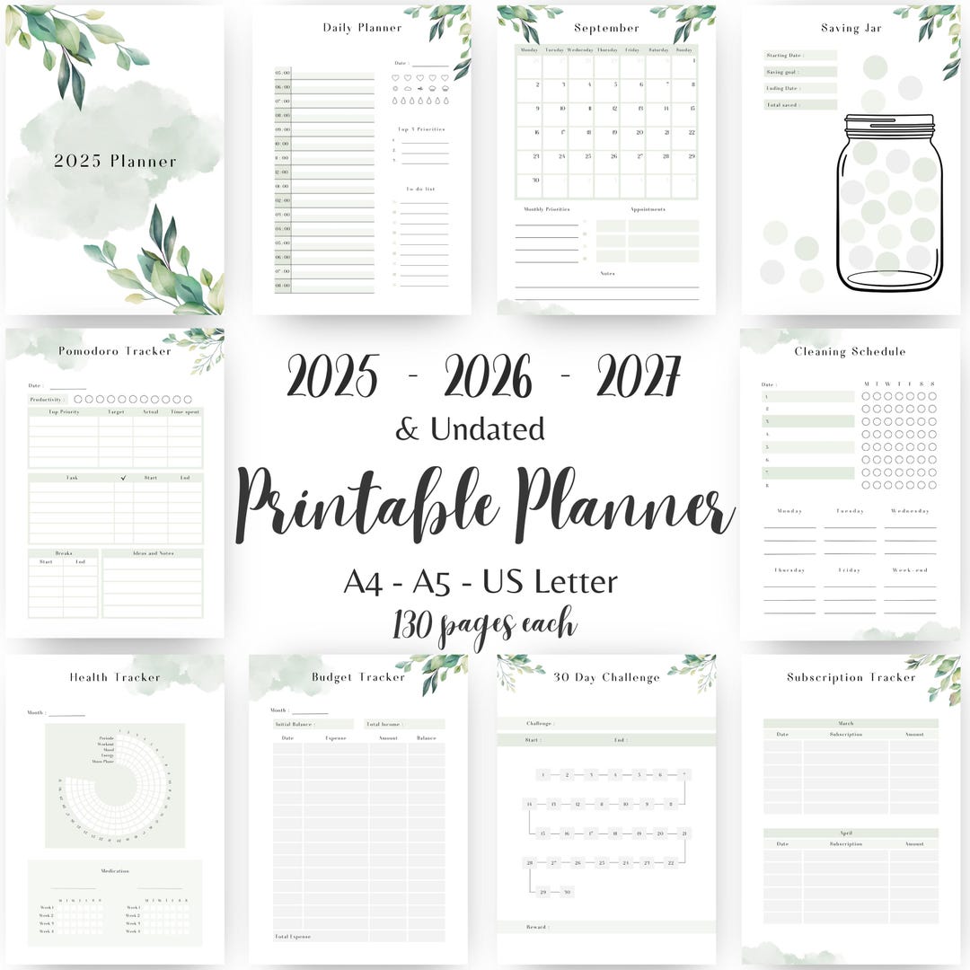 2025 Printable Planner Inserts PDF A5 A4 LETTER 2024 2026 Hourly ...