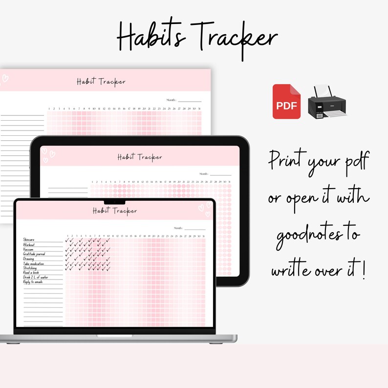 Monthly Habit Tracker Printable Planner PDF Pink A4 A5 Goal Tracker ...