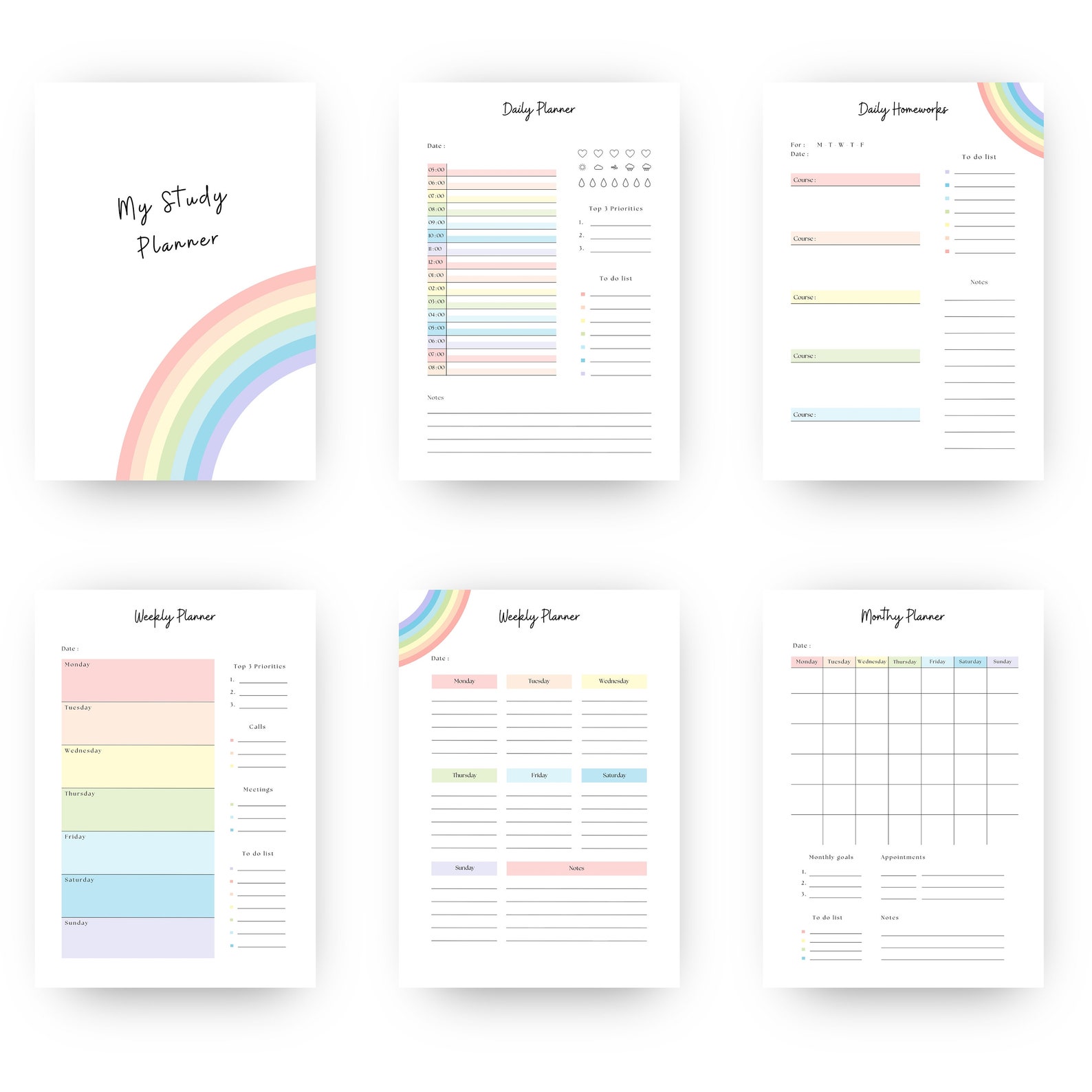 Study Planner Printable PDF Bundle Students Planner Set College Essay ...
