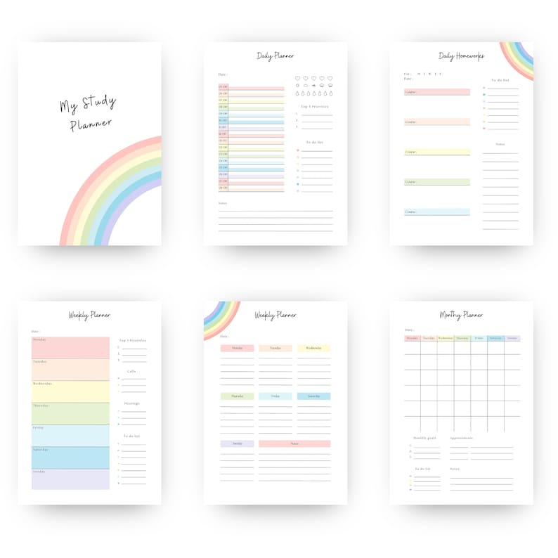 Study Planner Printable PDF Bundle Students Planner Set College Essay ...