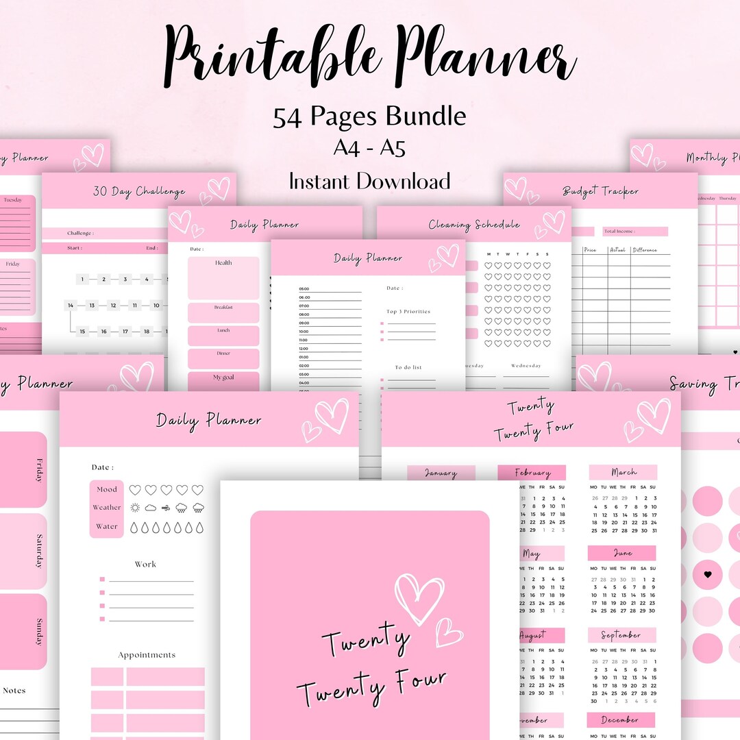 2024 Planner Printable Bundle PDF Pink Girly Planner Daily Planner ...
