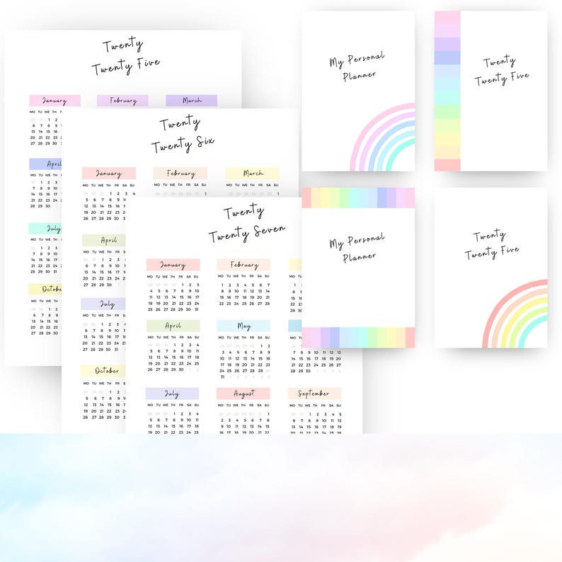 Printable Planner Bundle Colorful Rainbow PDF 2025 2026 2027 Daily ...