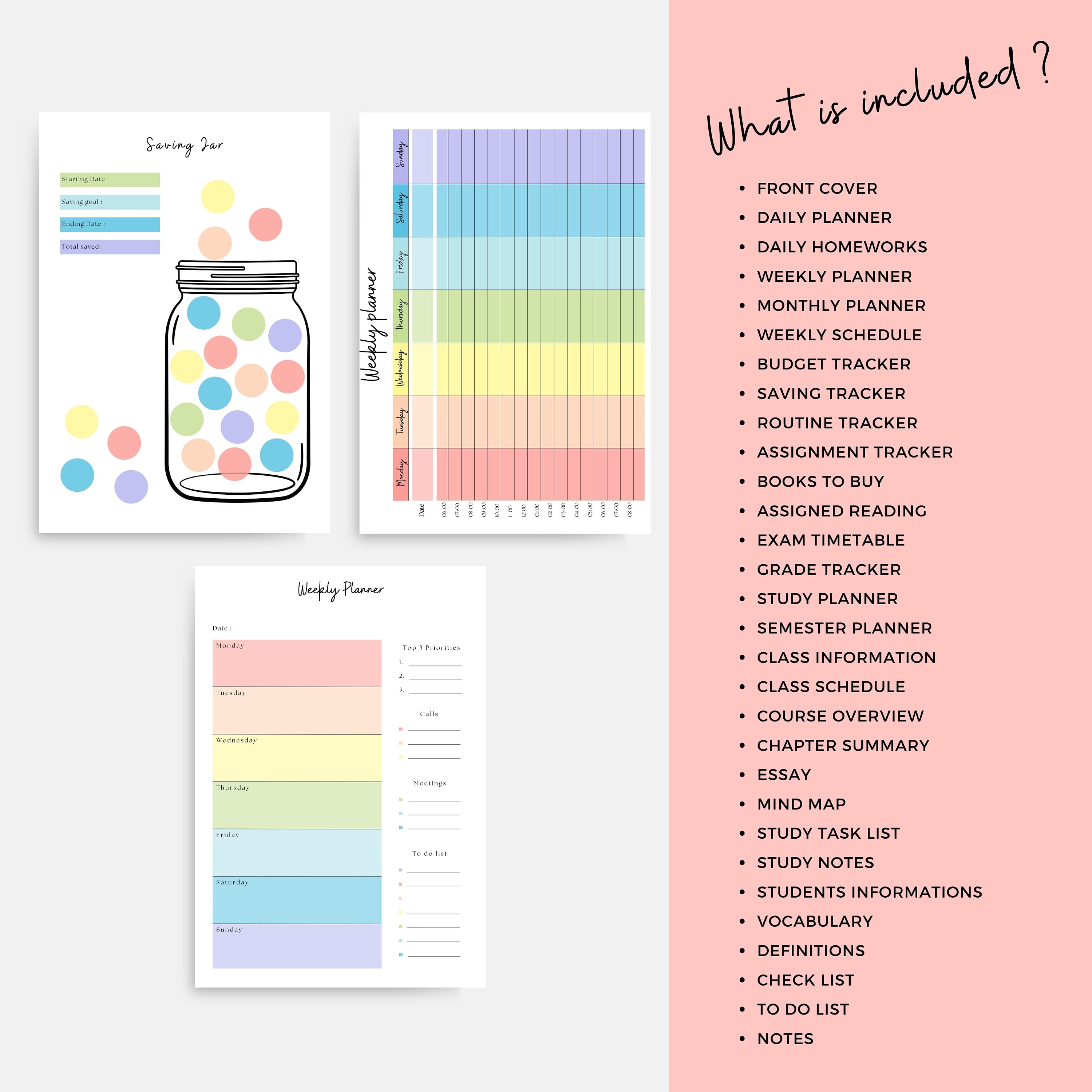 Study Planner Printable PDF Bundle Students Planner Set College Essay ...