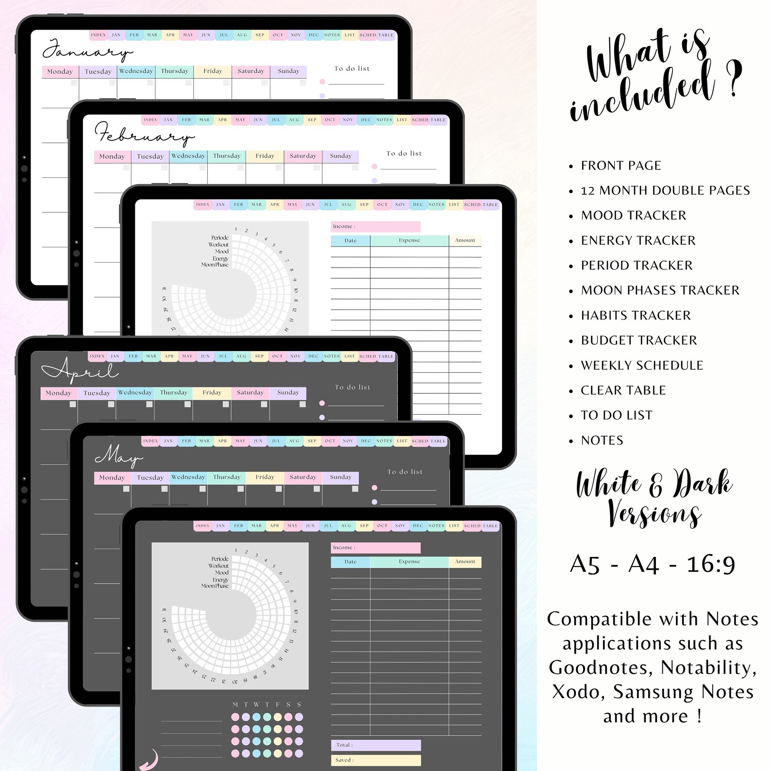 Monthly Digital Planner Goodnotes Template Colorful Planner, Digital ...