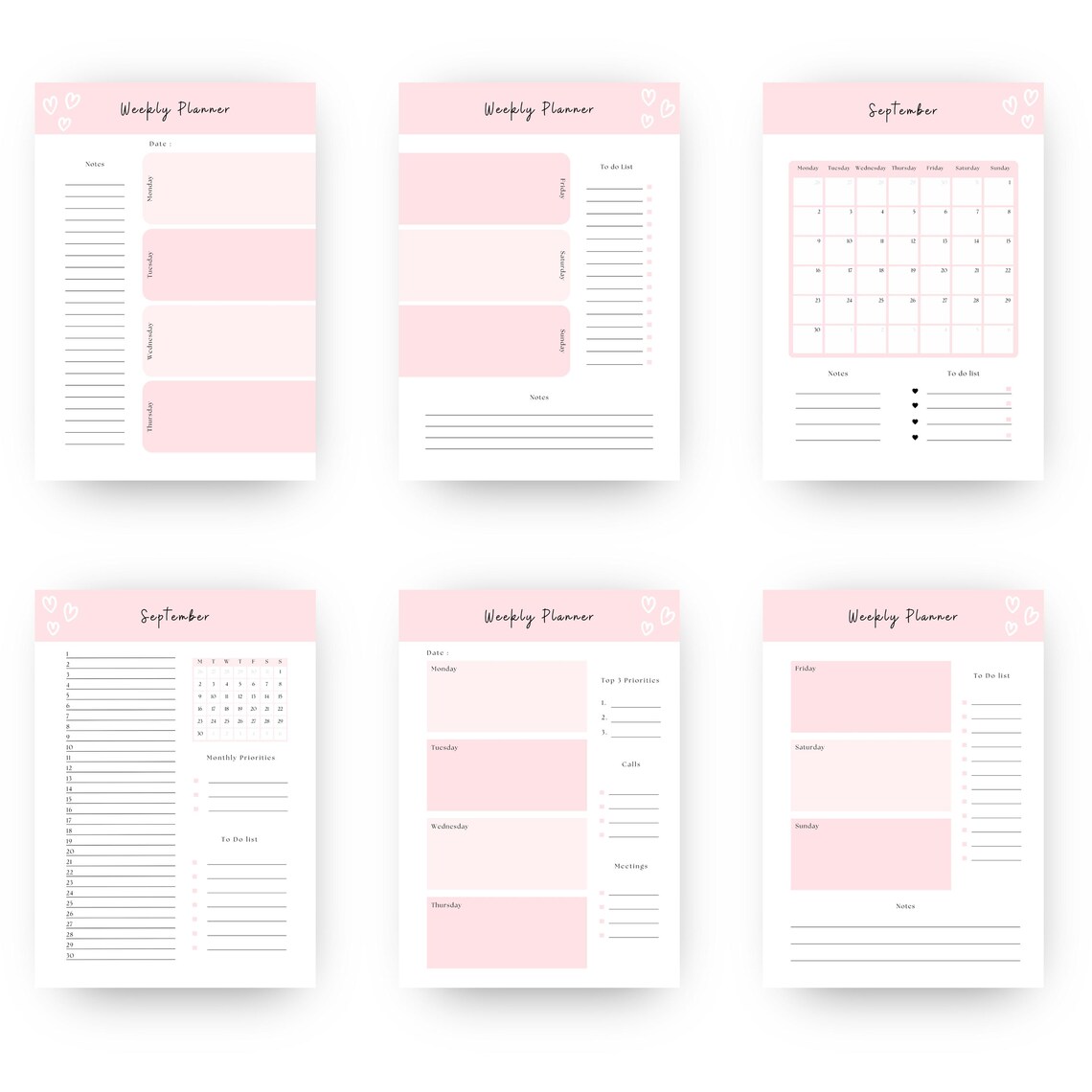 2025 Printable Planner Bundle Girly Pink Heart PDF 2026 Daily A5 ...