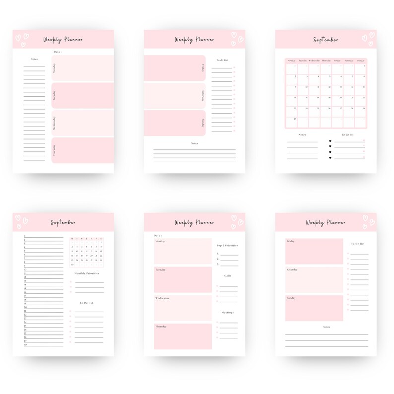 2025 Printable Planner Bundle Girly Pink Heart PDF 2026 Daily A5 ...