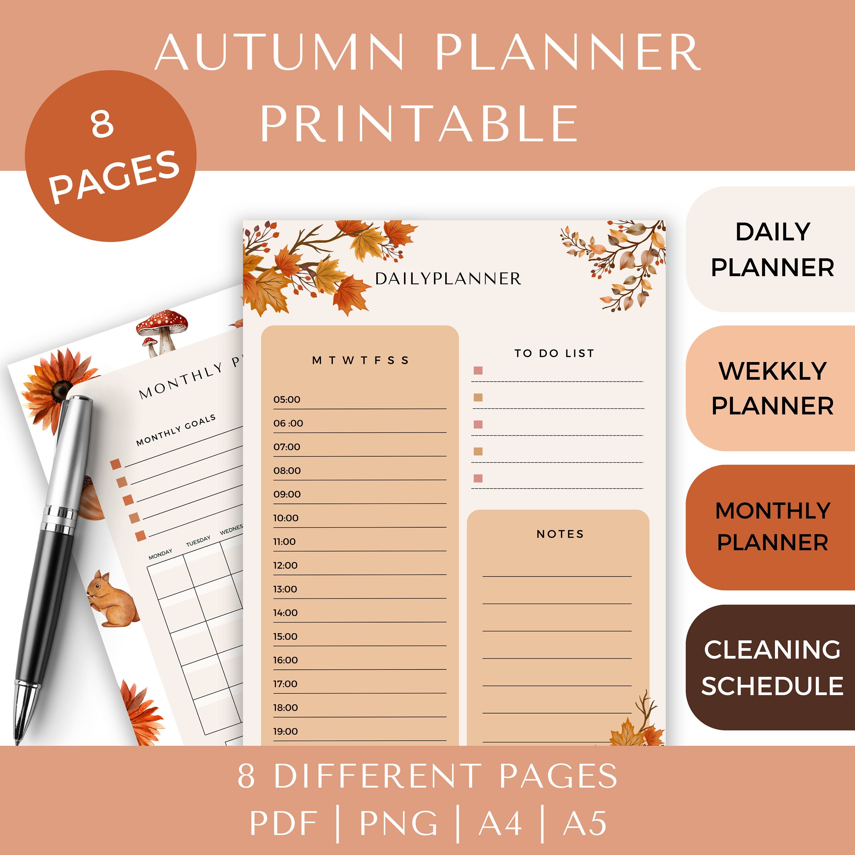 Autumn Planners Printable PDF PNG Fall Season Halloween - Etsy