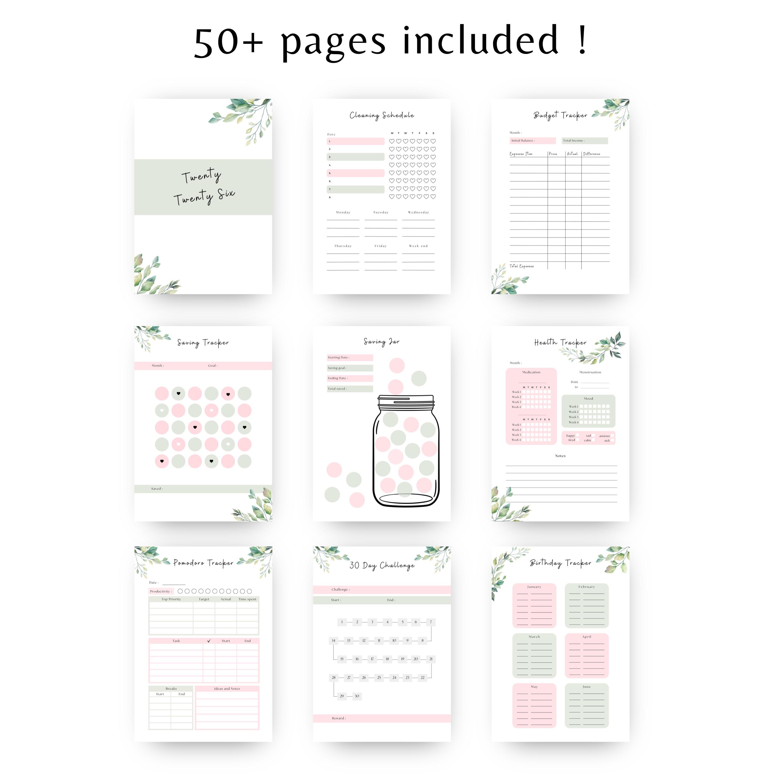 Printable Planner Bundle PDF Pink Green Leaves A5 Planner Inserts ...
