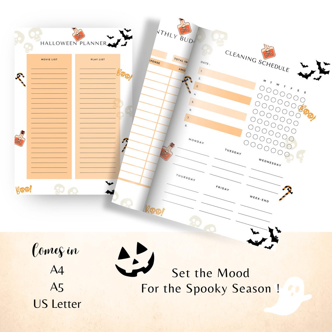 Halloween Planner Printable PDF Undated Planner Insert , Party Planner ...
