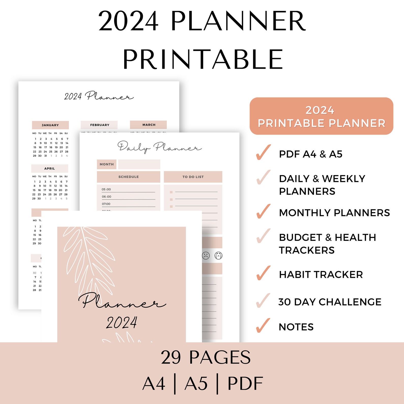 Printable 2024 Planner PDF Daily Planner Monthly Planner to - Etsy
