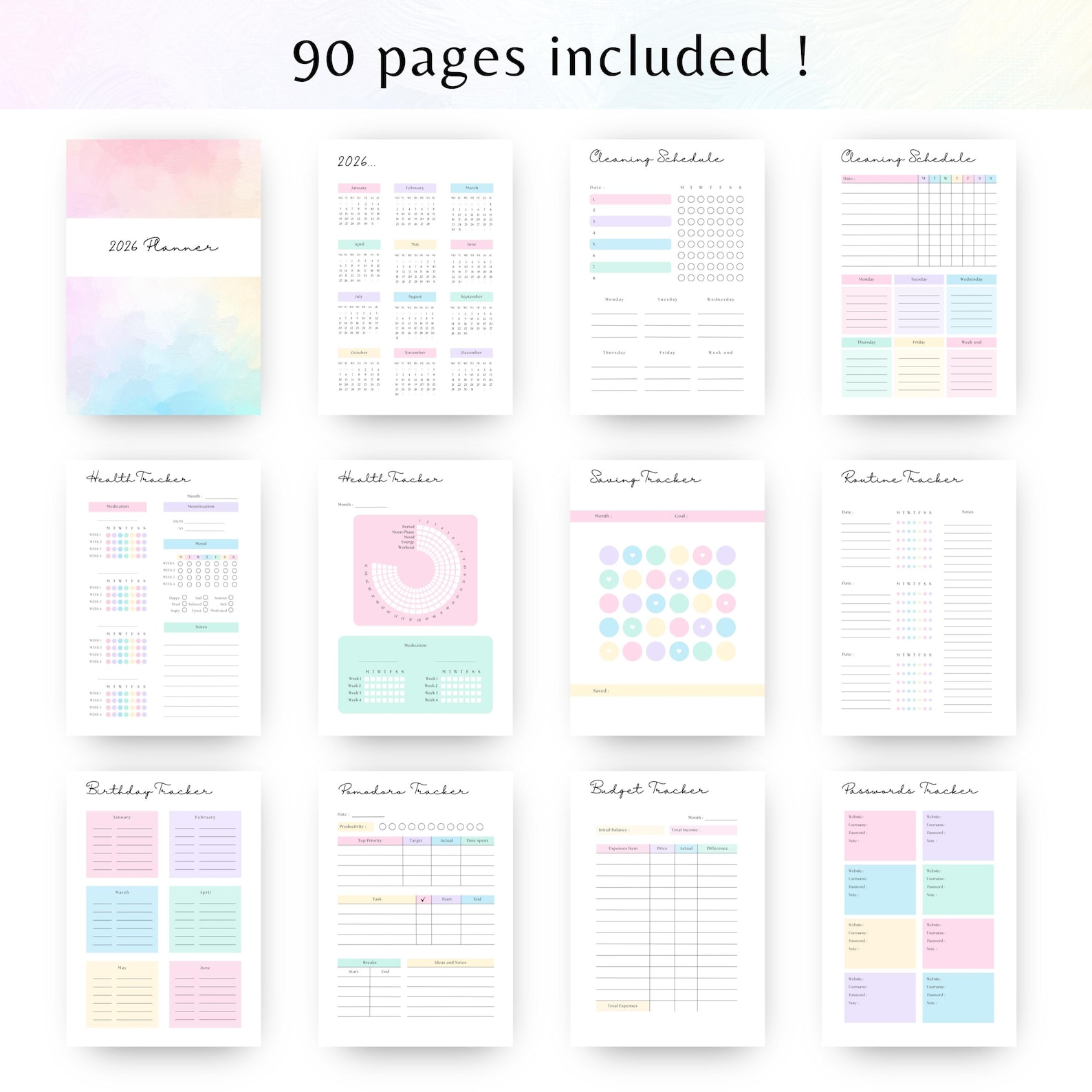 2025 Printable Planner Rainbow Pastel Colorful Bundle PDF 2026 Daily ...