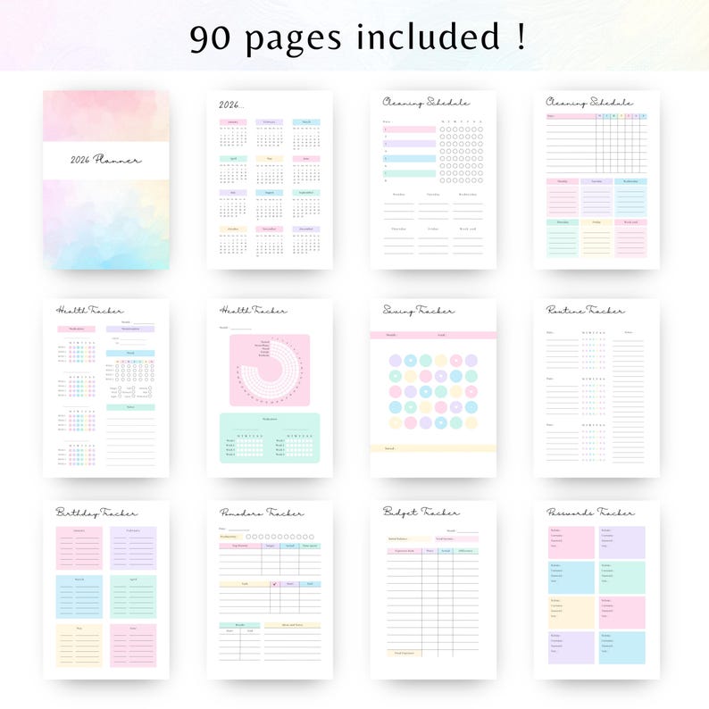 2025 Printable Planner Rainbow Pastel Colorful Bundle PDF 2026 Daily ...