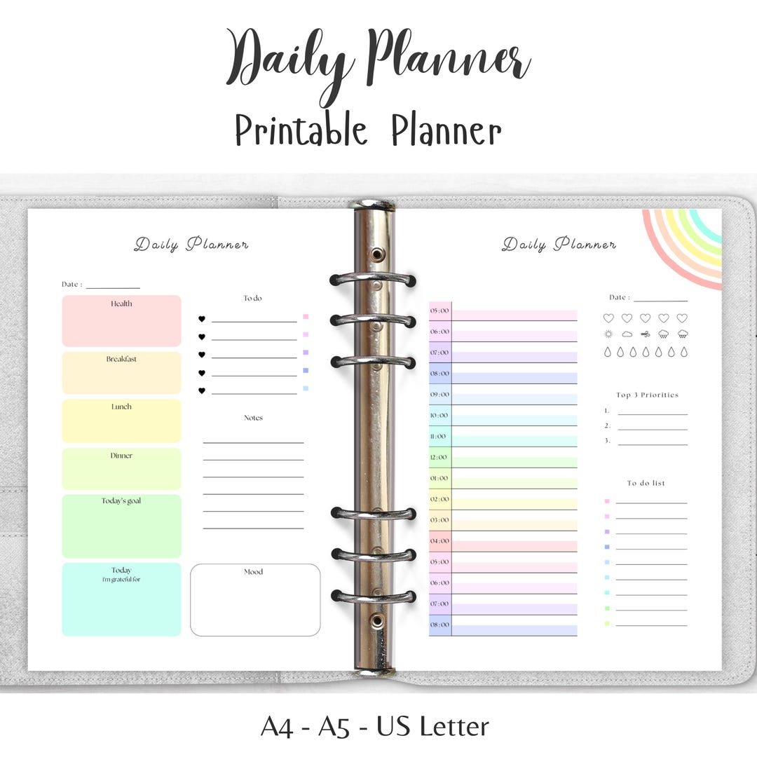 Printable Daily Planner Rainbow - Hourly Schedule, Planner Inserts, to ...
