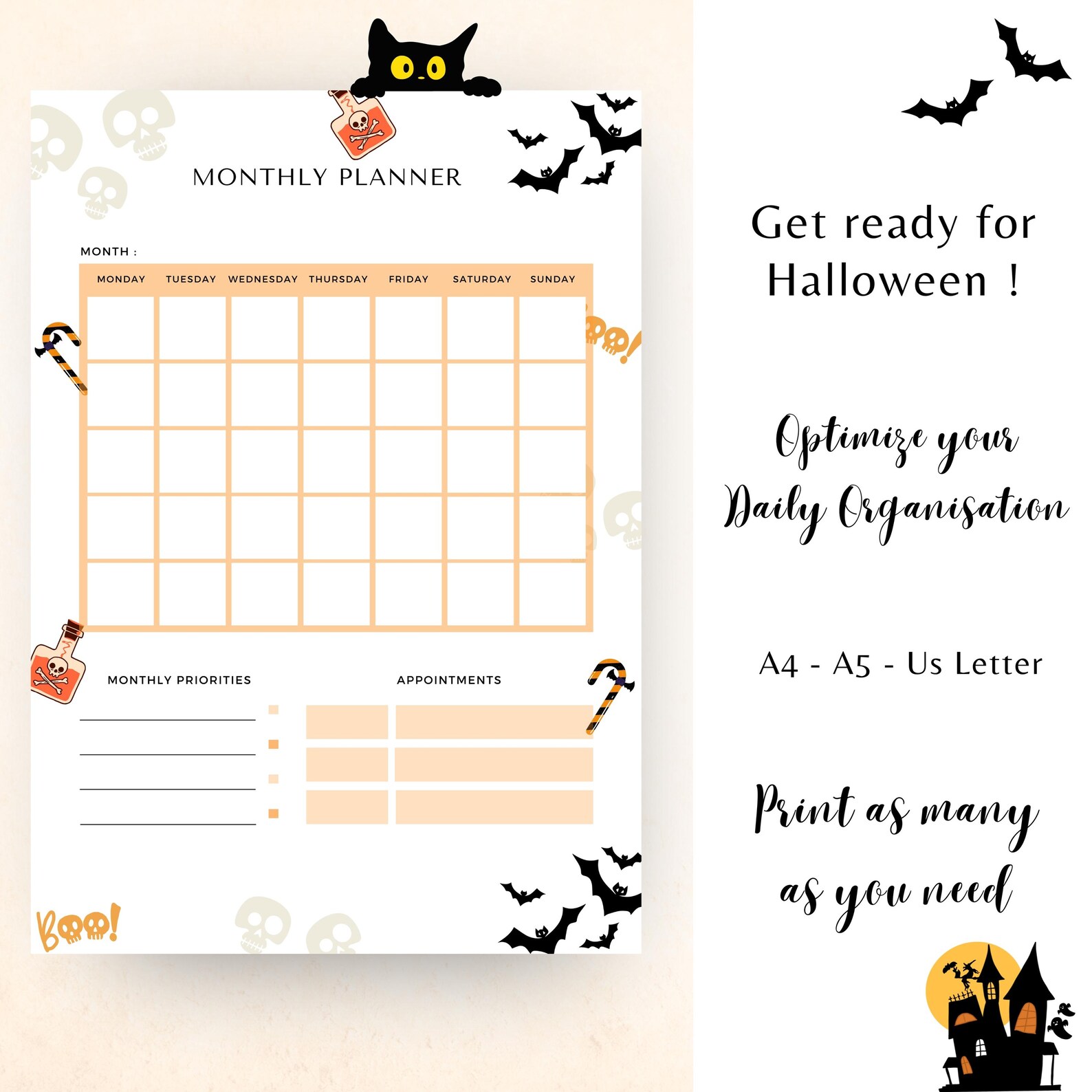 Halloween Planner Printable PDF Undated Planner Insert , Party Planner ...