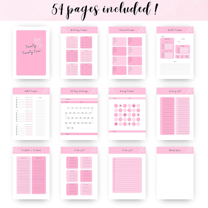 2024 Planner Printable Bundle PDF Pink Girly Planner Daily Planner ...