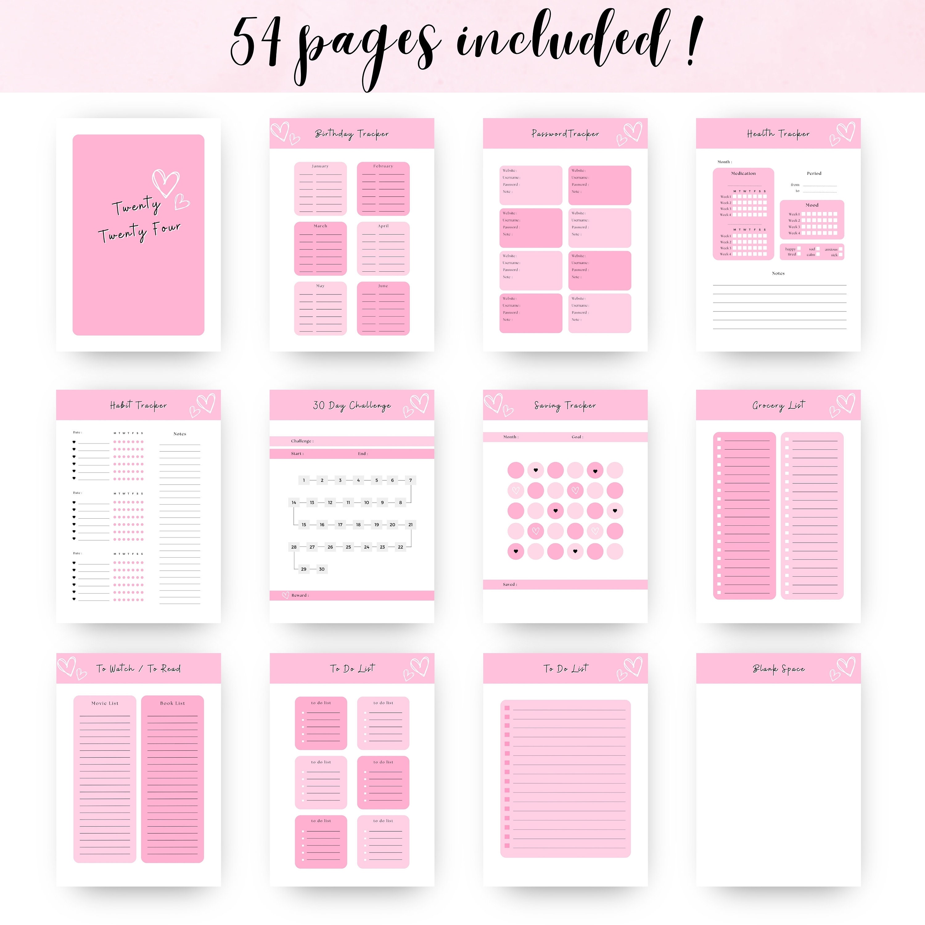 2024 Planner Printable Bundle PDF Pink Girly Planner Daily Planner ...
