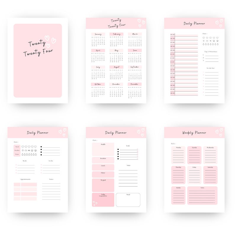 2025 Printable Planner Bundle Girly Pink Heart PDF 2026 Daily A5 ...