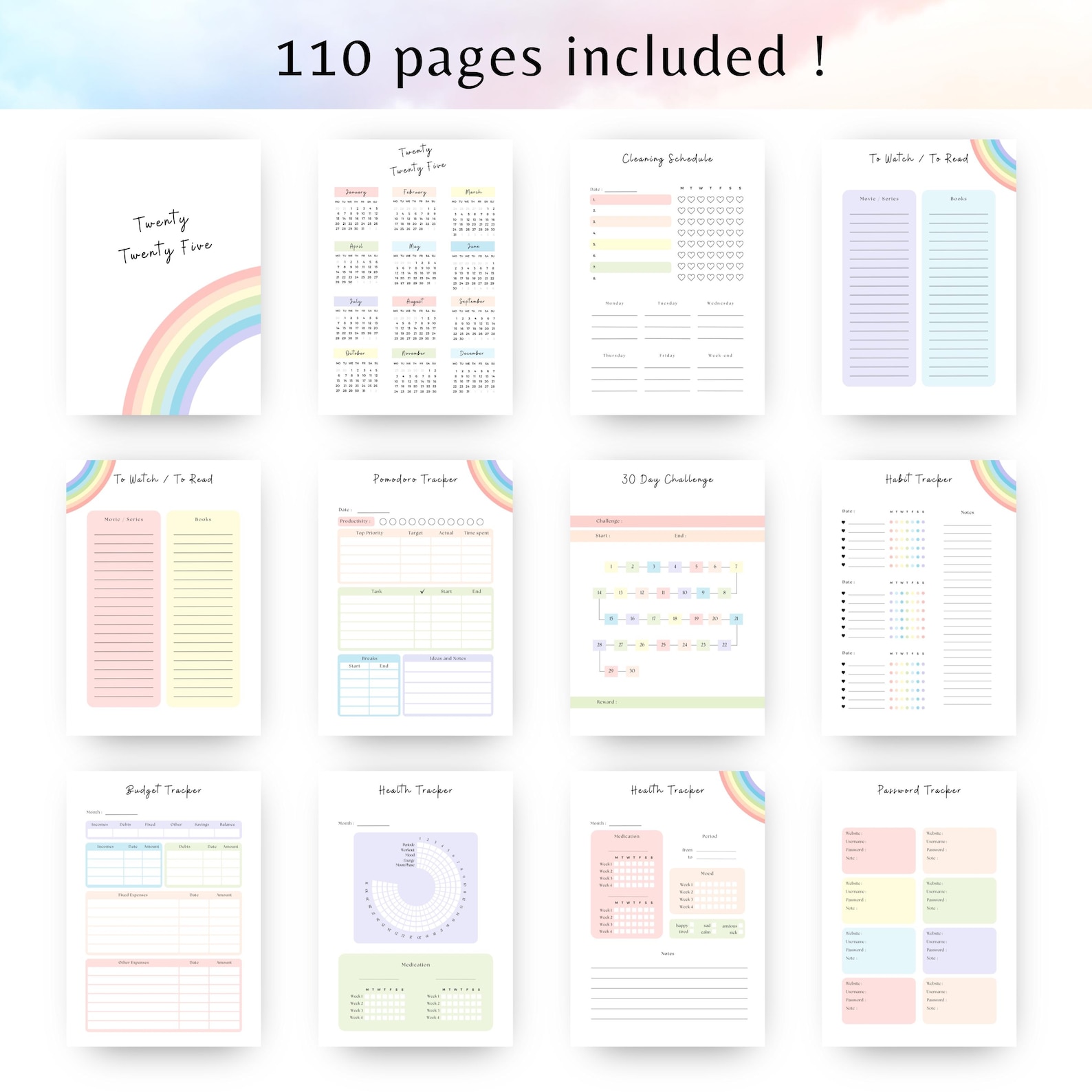 Rainbow Planner Printable 2025 2026 2027 PDF, Agenda Insert, Daily ...